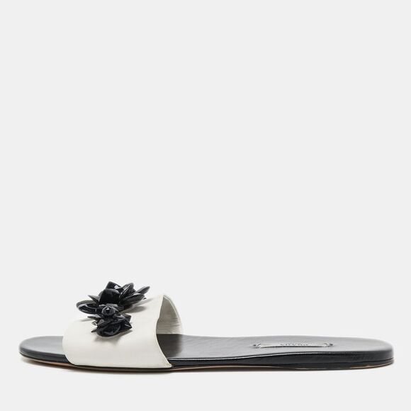 Prada | Shoes | Prada White Leather Crystal Embellished Slides Flat ...